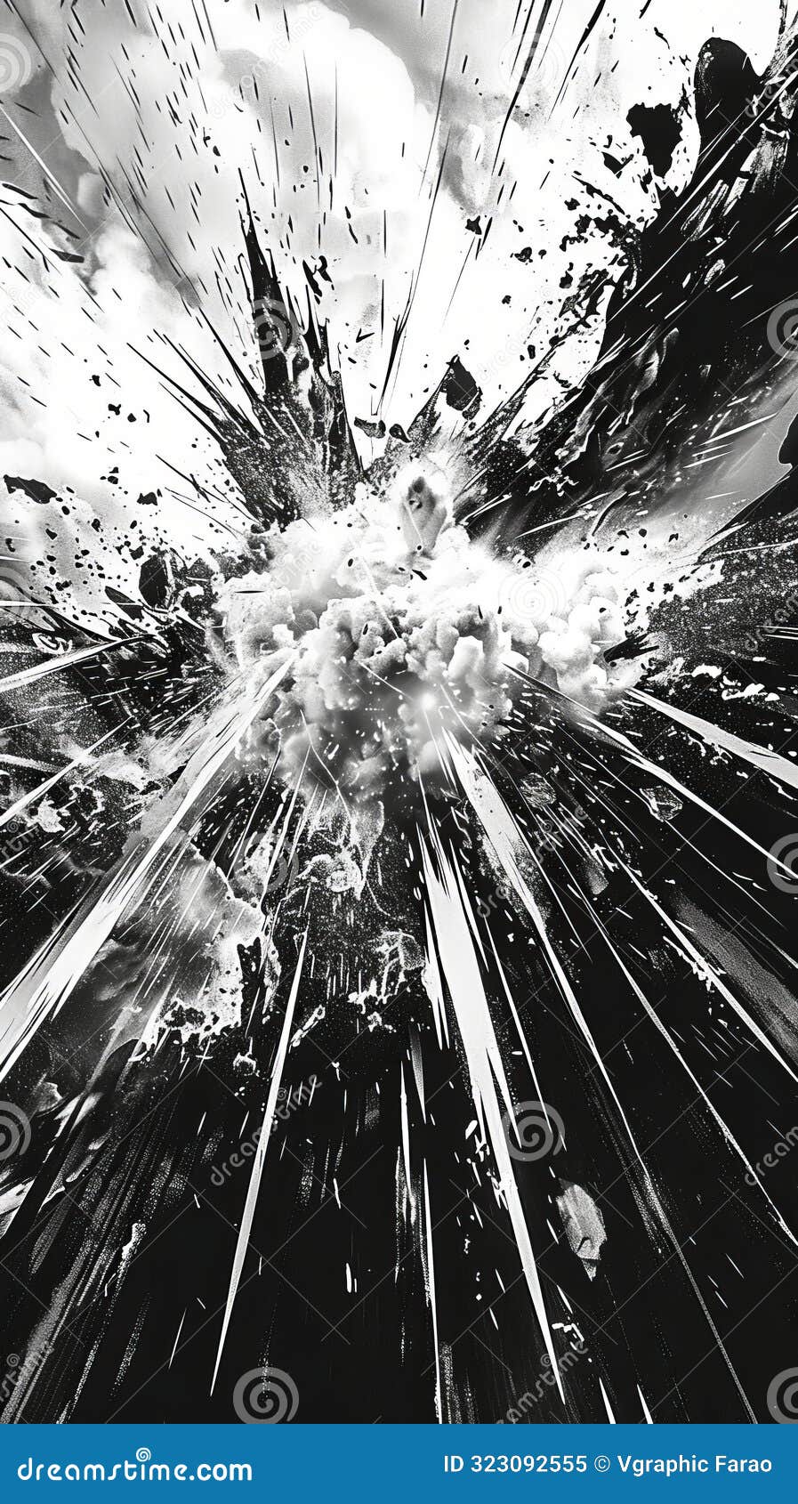 Graphic Explosion Art, Black And White Dynamic Comic-style Stock Image ...