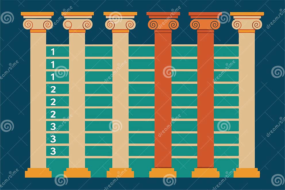 A Graphic Featuring Five Classical Columns with Alternating Colors ...