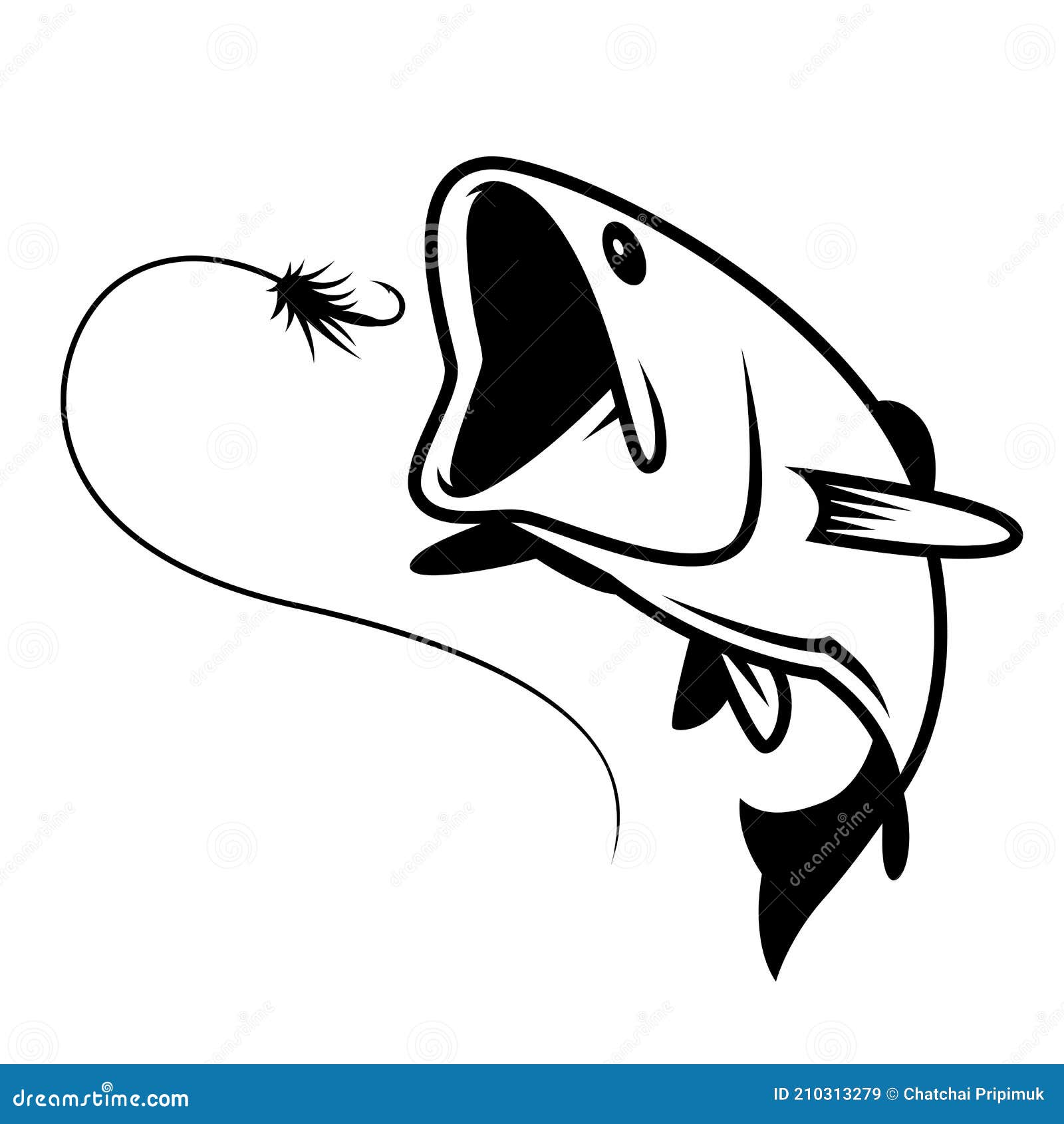 Graphic fish on hook stock vector. Illustration of fishing - 210313279