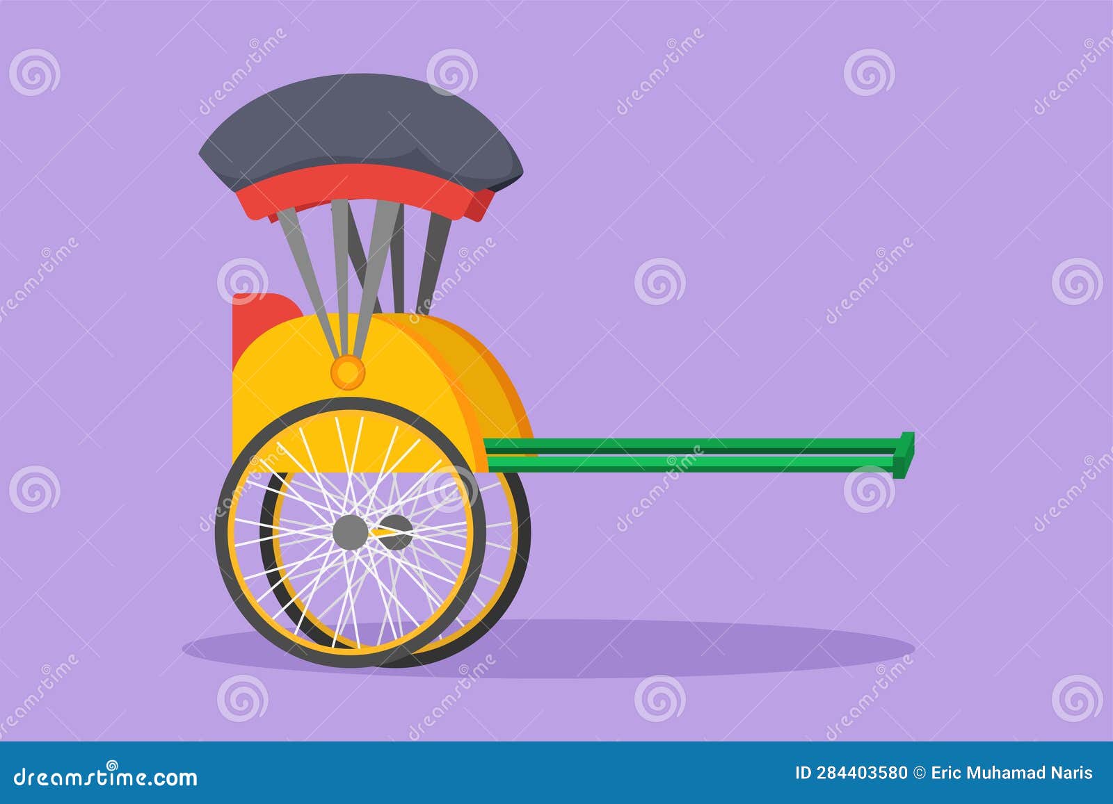 Graphic Flat Design Drawing Side View of Pulled Rickshaw. Ancient ...