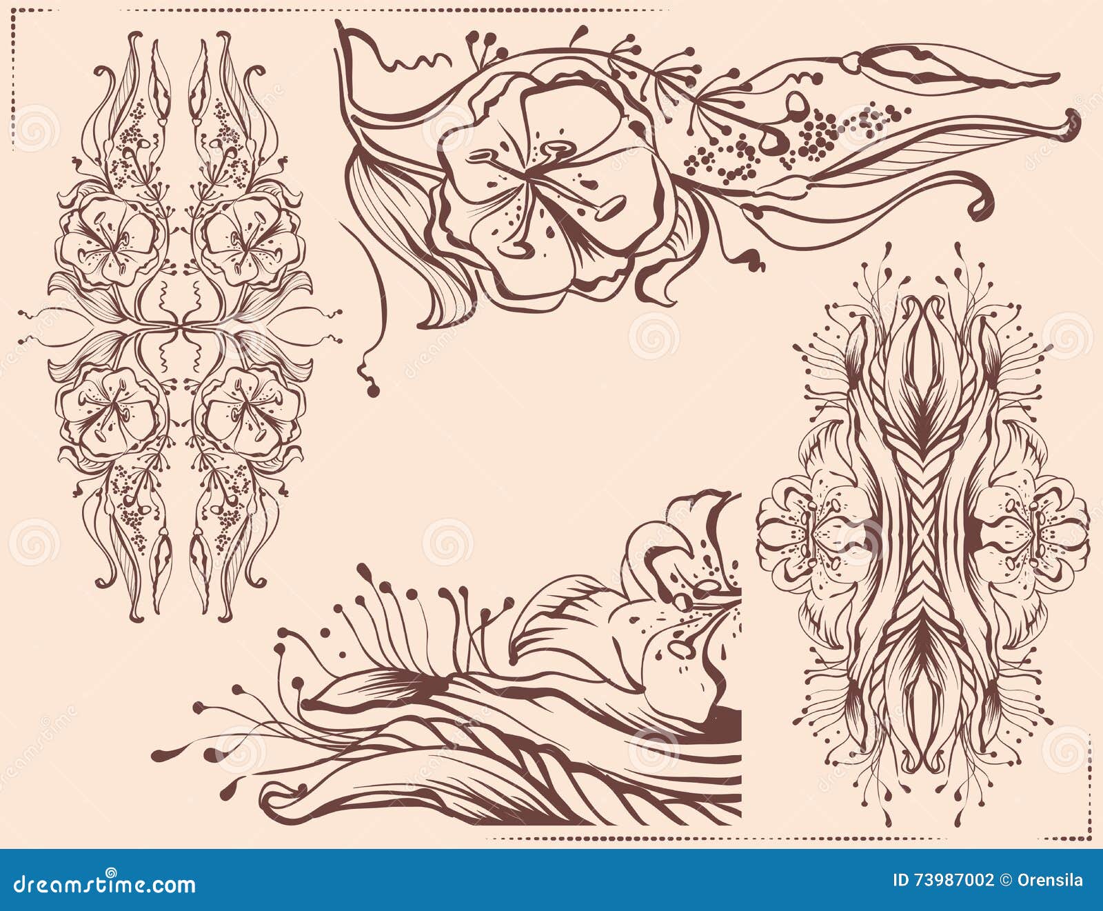 Graphic Floral Ornament. Pencil Line Drawing Stock Vector ...