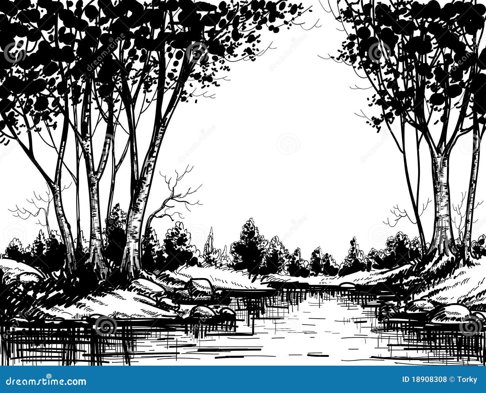 Graphic forest landscape stock vector. Illustration of spring - 18908308