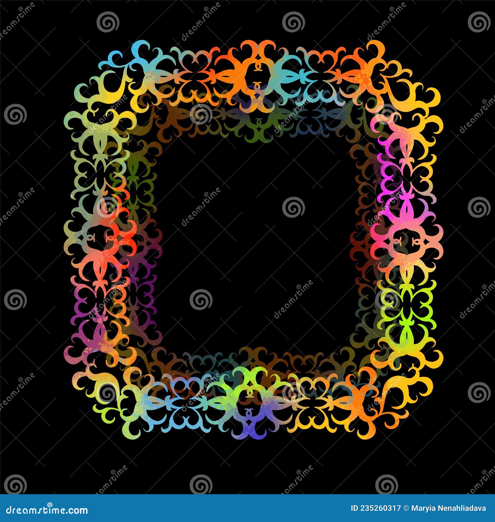 Graphic Frame of Patterns on a Black Background. Vector Illustration ...
