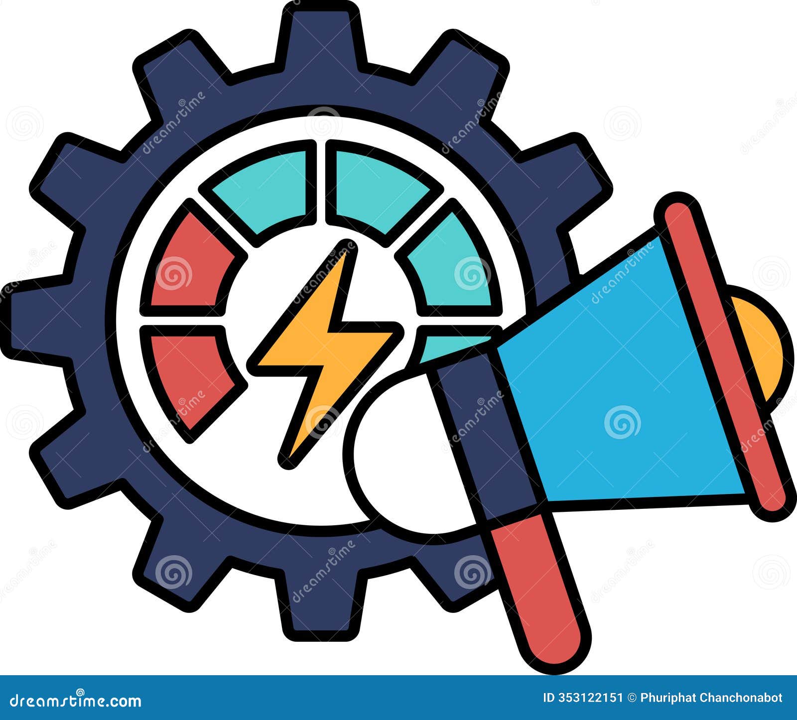 A Graphic of a Gear with a Lightning Bolt and a Megaphone Stock ...