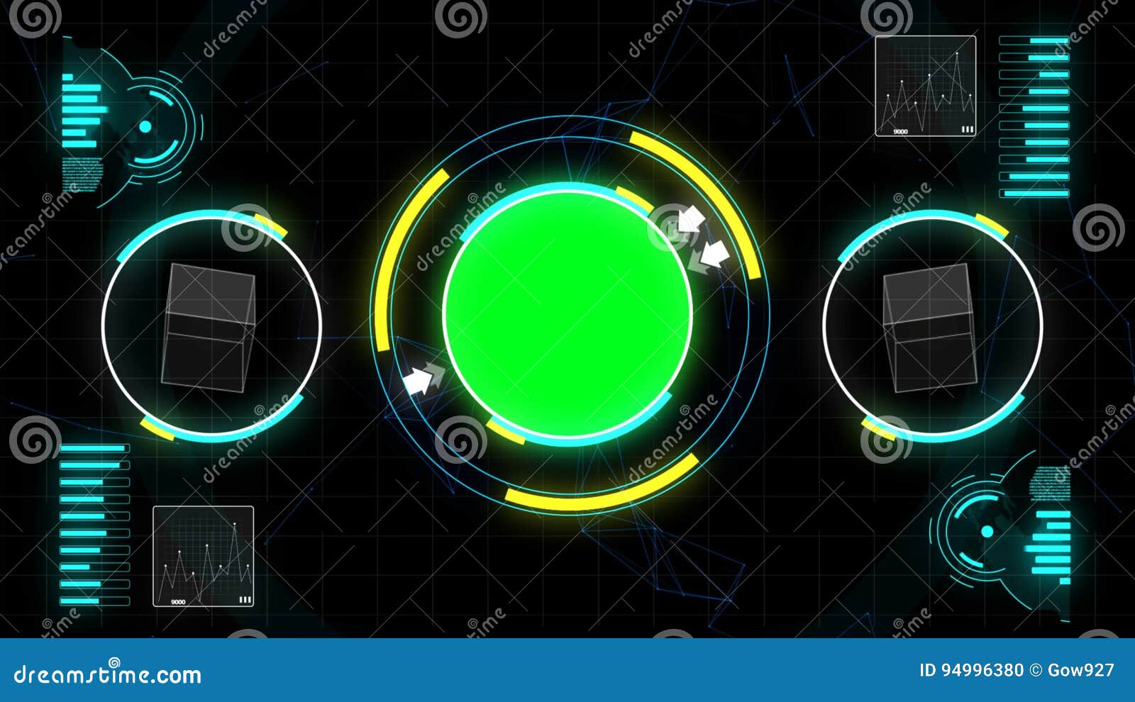 Graphic Geometric Polygon Interface in Chroma Key Green Screen with ...