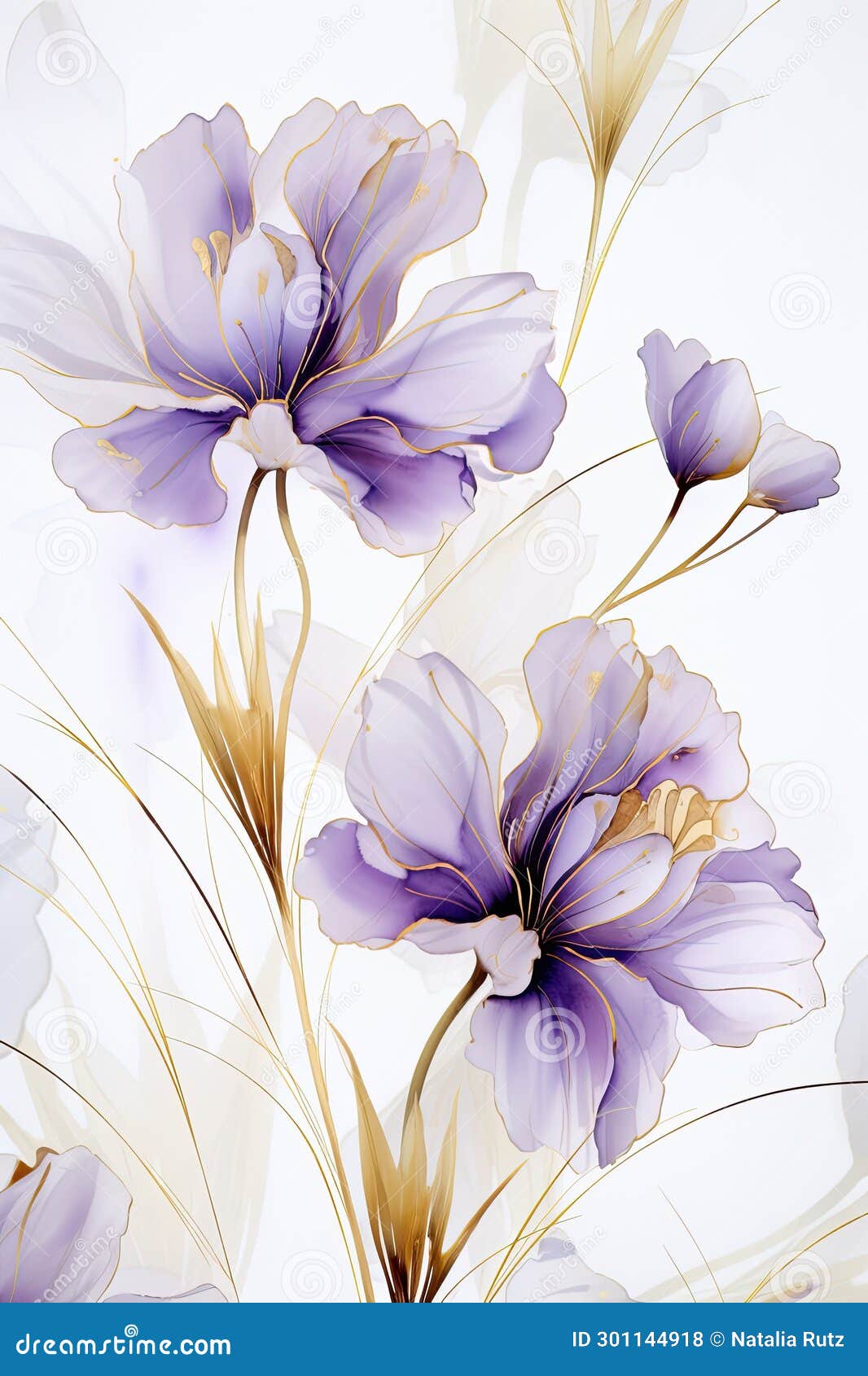 Graphic Gold Line Spring Crocus Abstract Pattern on Marbled Pale Pink ...