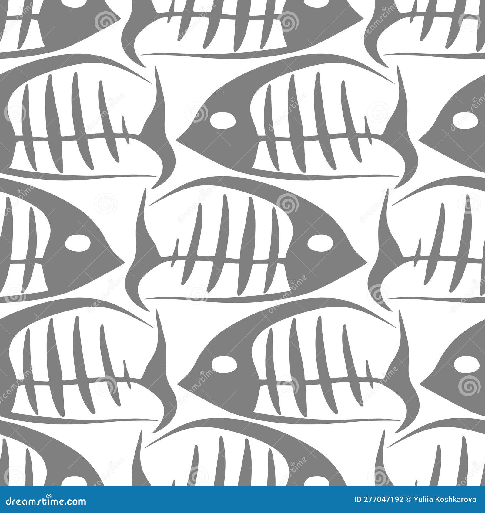 Graphic Gray and White Fish Skeletons Seamless Pattern, Texture Stock ...