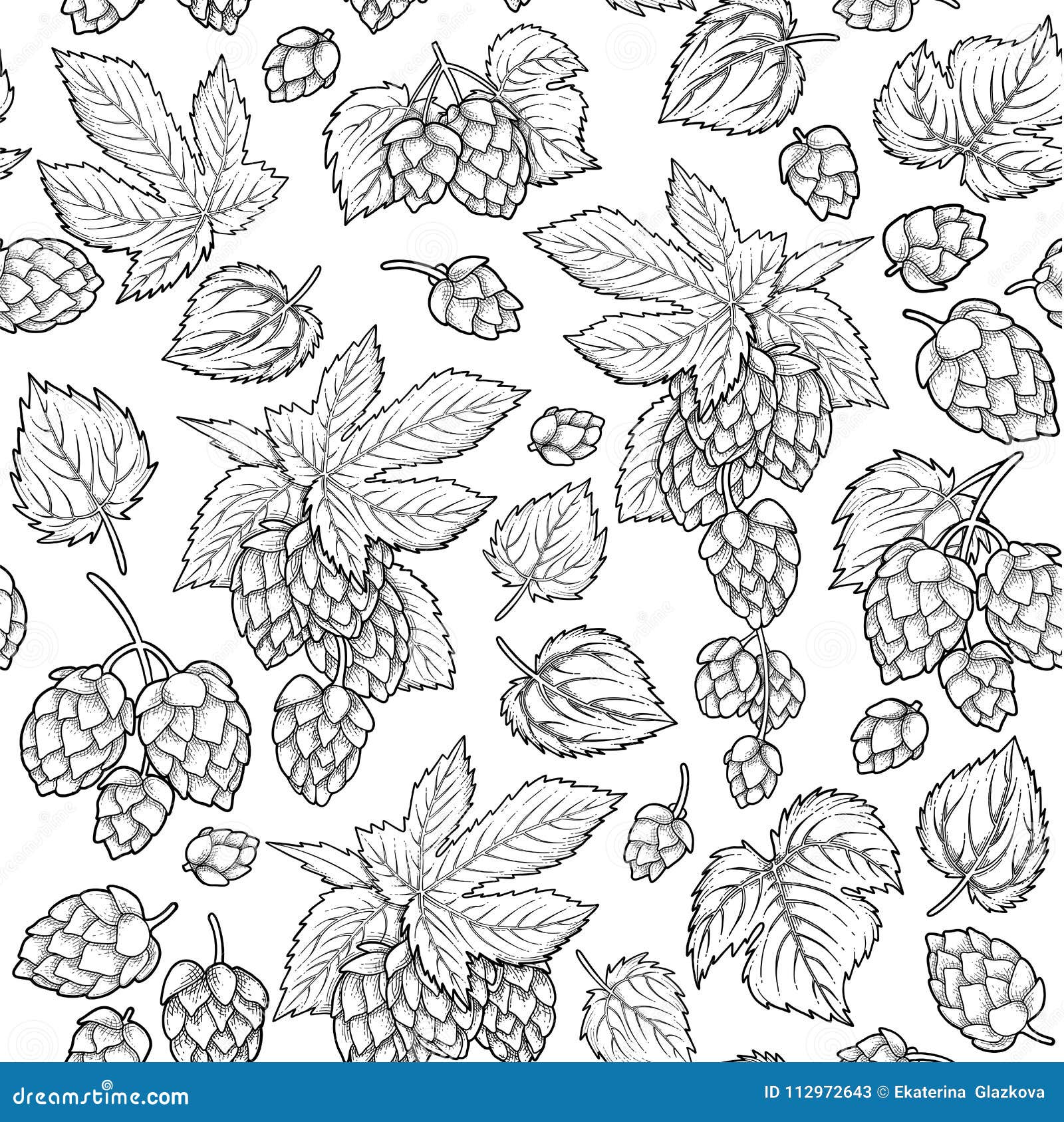 Graphic hops pattern stock vector. Illustration of harvest - 112972643