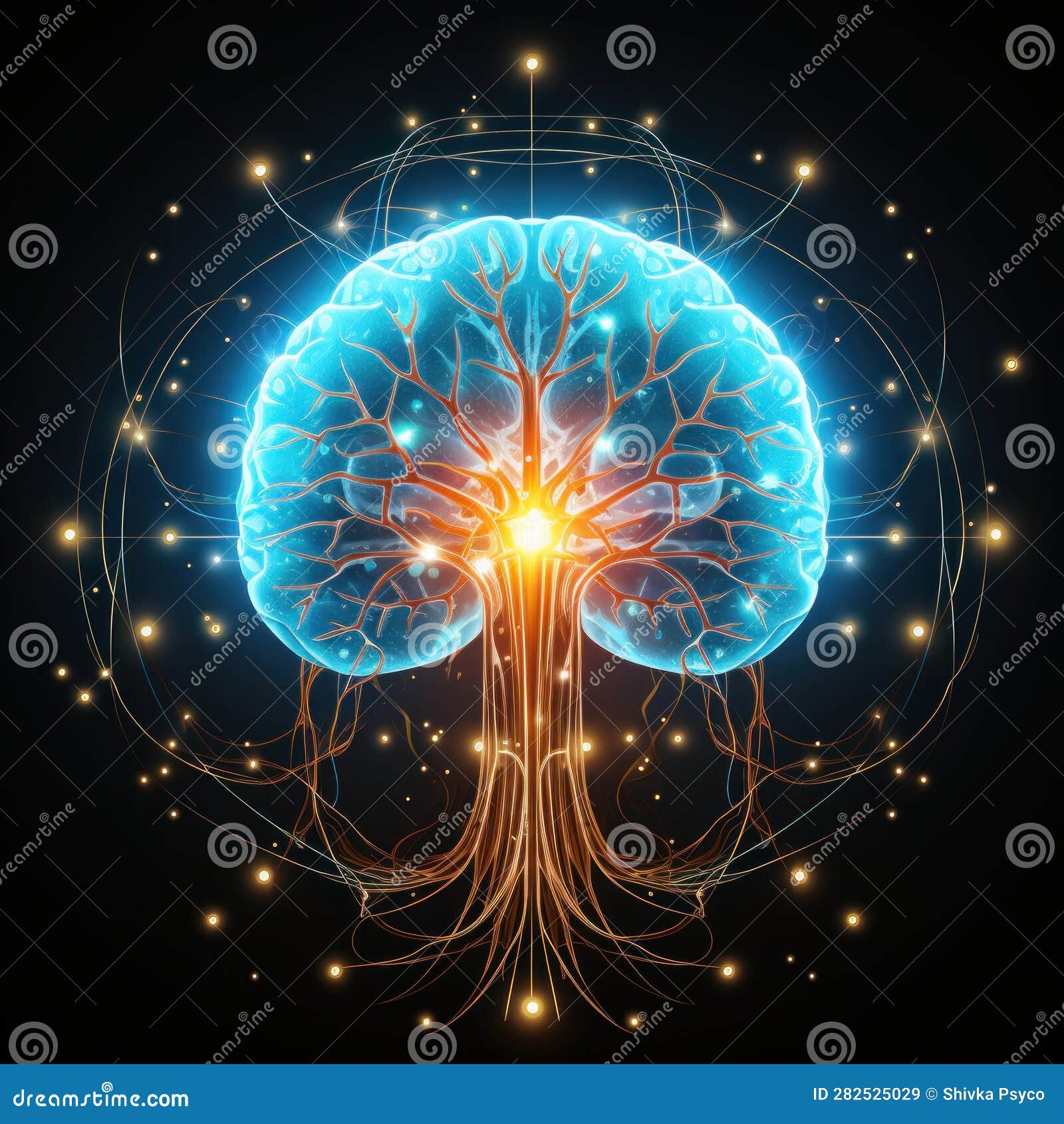 Graphic of Human Brain in Blue Glowing Light Stock Illustration ...