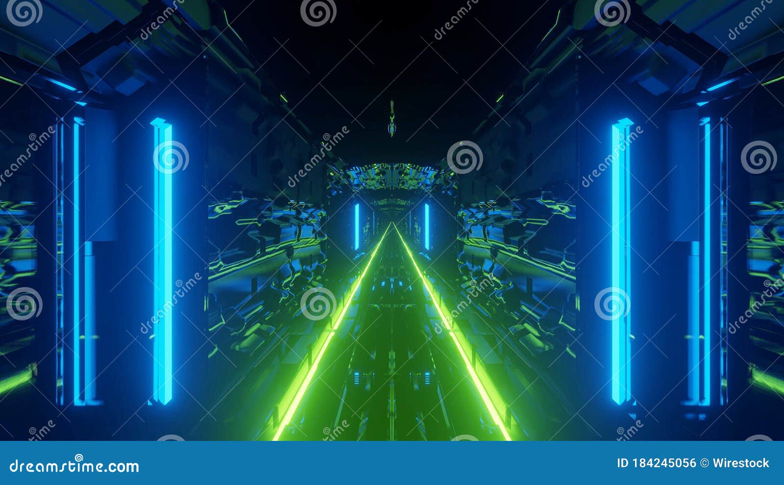 Graphic Illustration of 3D Rendered Futuristic Green and Blue Patterns ...