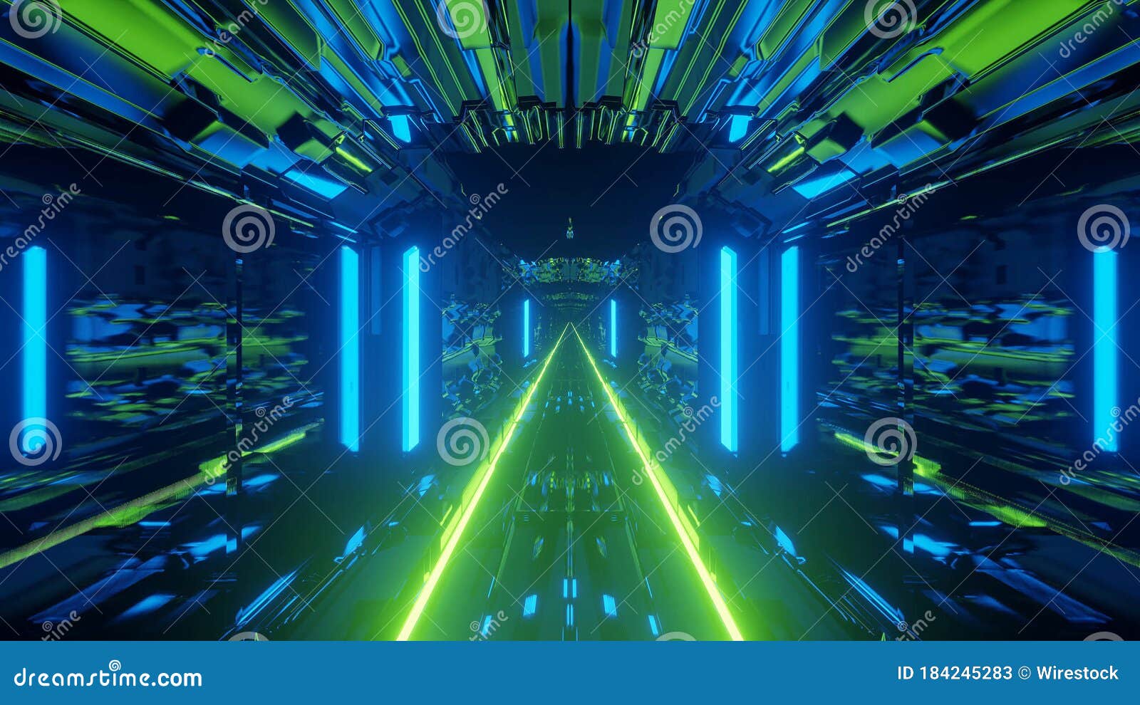 Graphic Illustration of 3D Rendered Futuristic Green and Blue Patterns ...