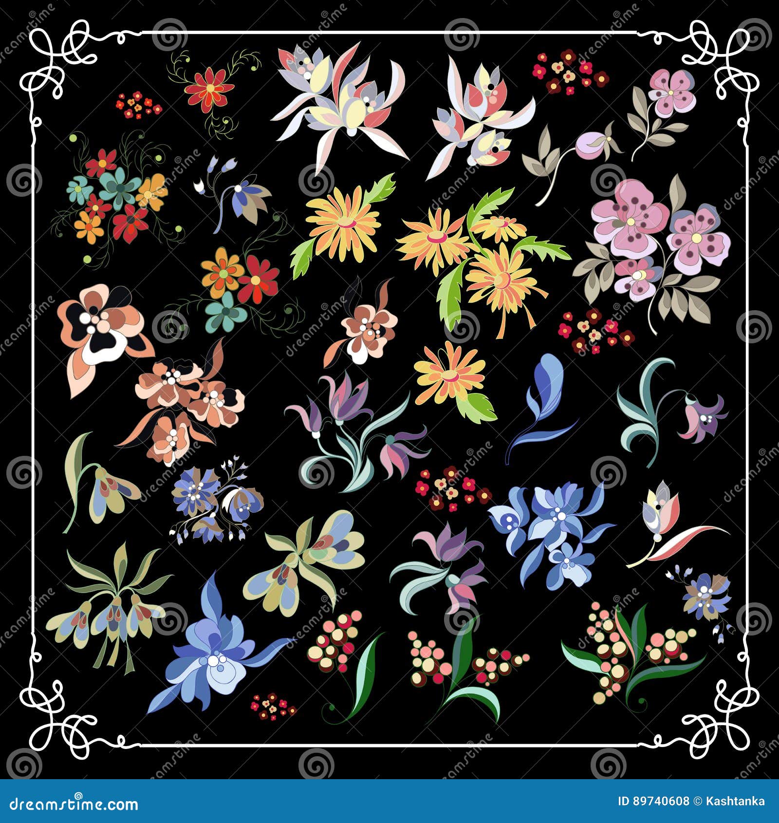 Graphic Illustration with Floral Elements _set 5 Stock Vector ...