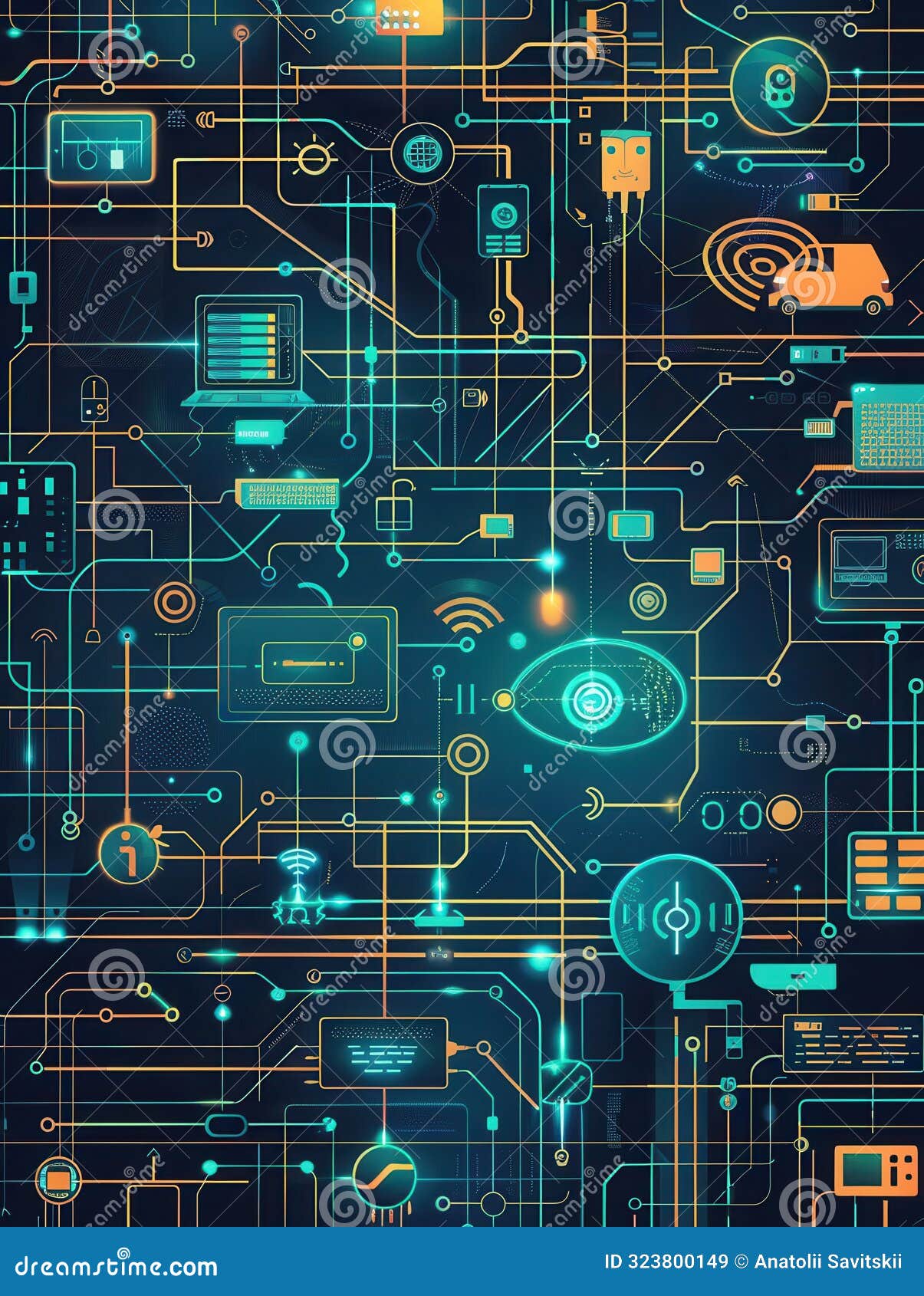 A Graphic Illustration of a Network with Various Devices Connected by ...