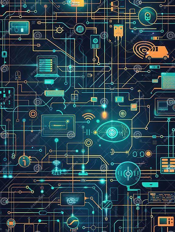 A Graphic Illustration of a Network with Various Devices Connected by ...