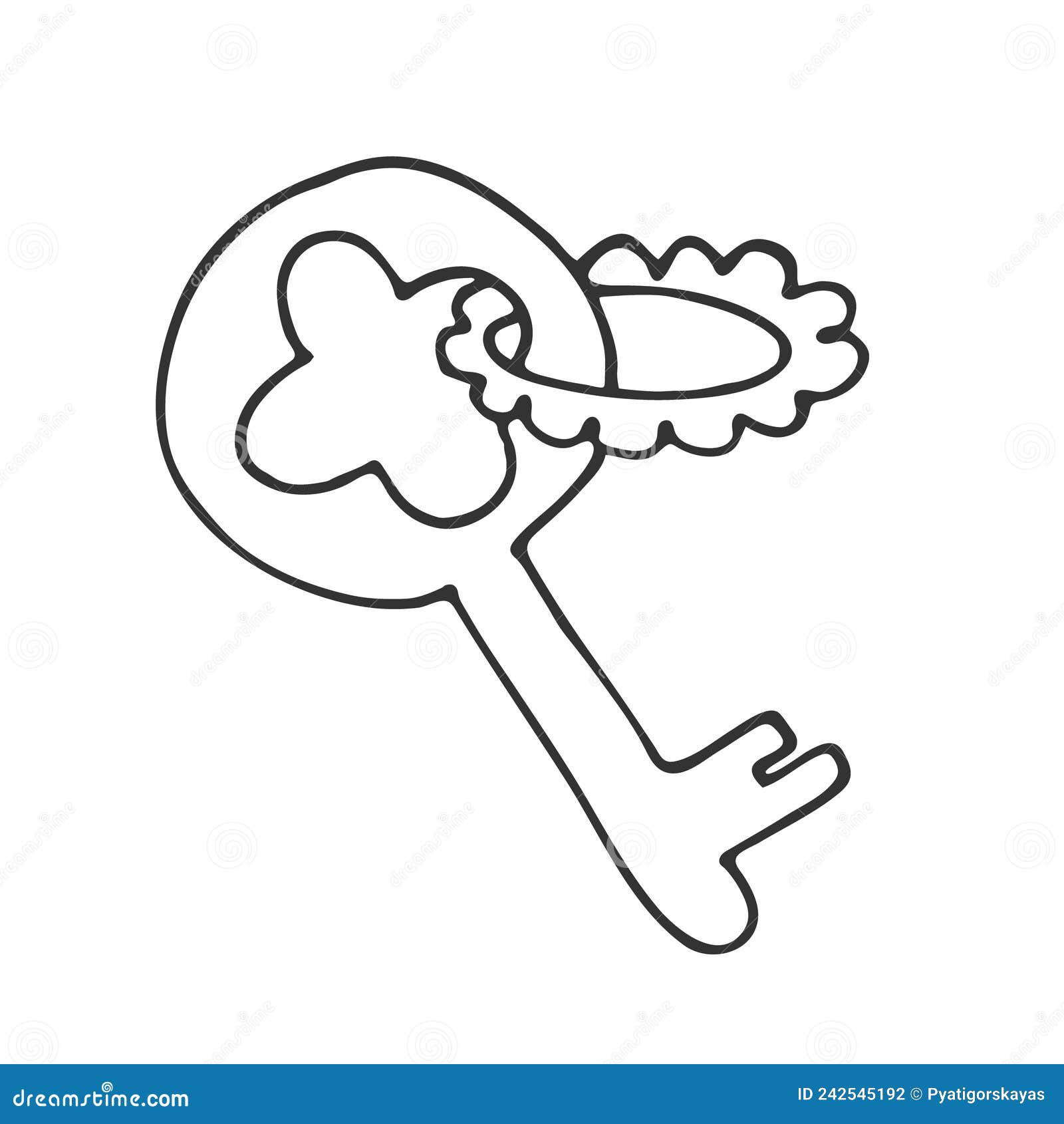 Graphic Illustration with an Old Key with a Keychain in Line Art Style ...