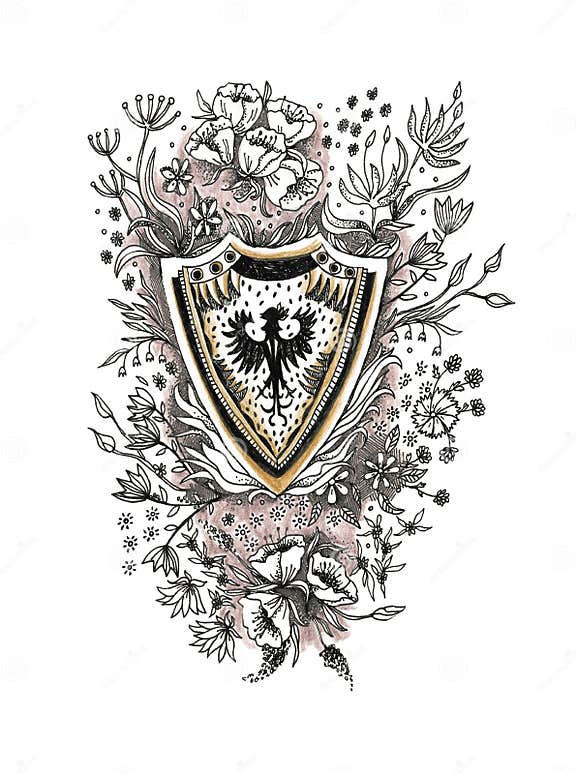 Graphic Illustration of a Shield with Plants Stock Illustration ...