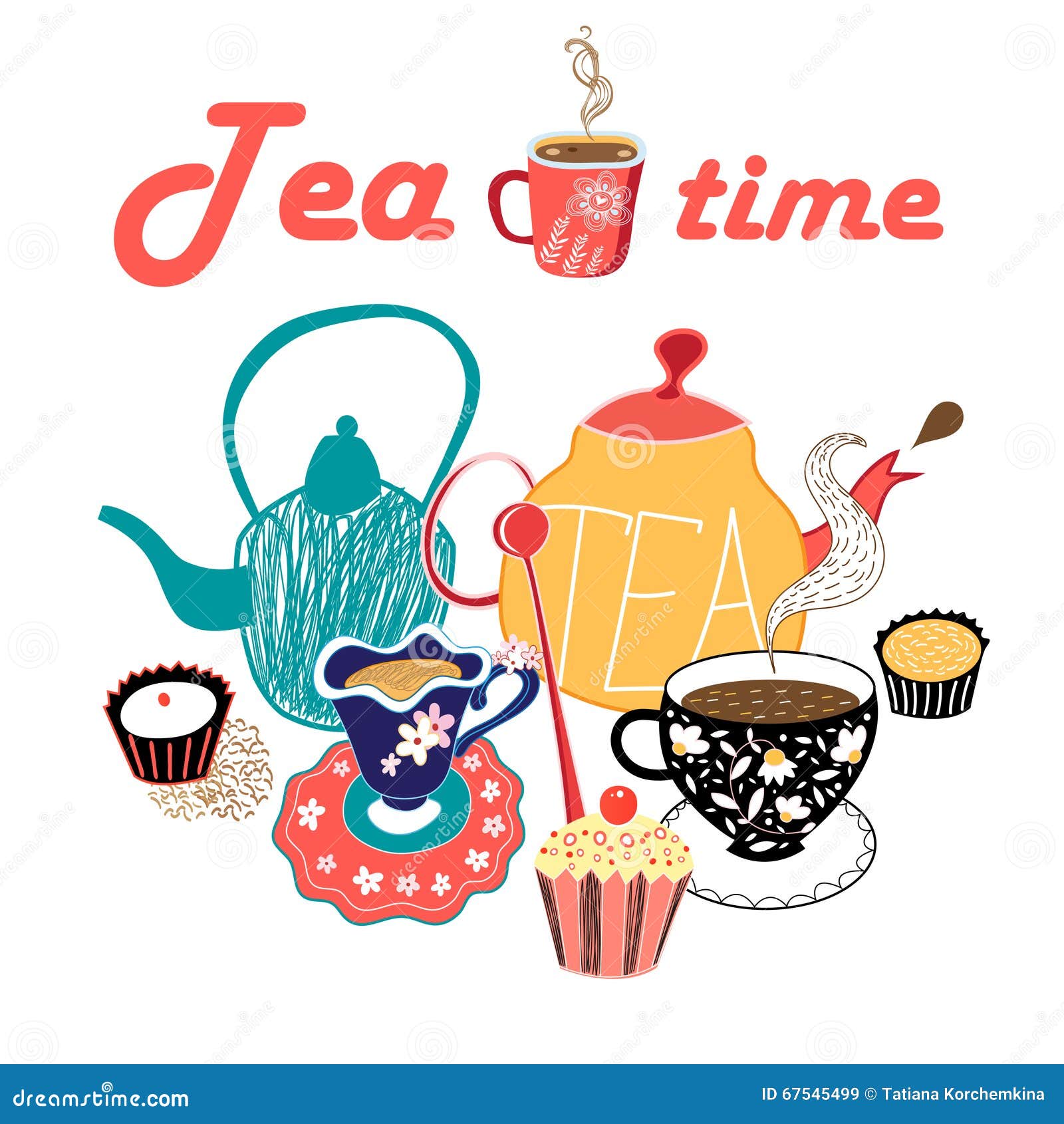 Graphic Illustration of a Tea Set Stock Vector - Illustration of ...