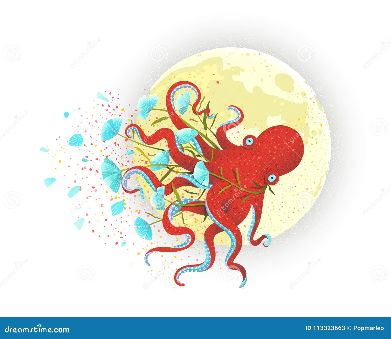 Octopus and Moon on White stock vector. Illustration of cartoon - 113323663