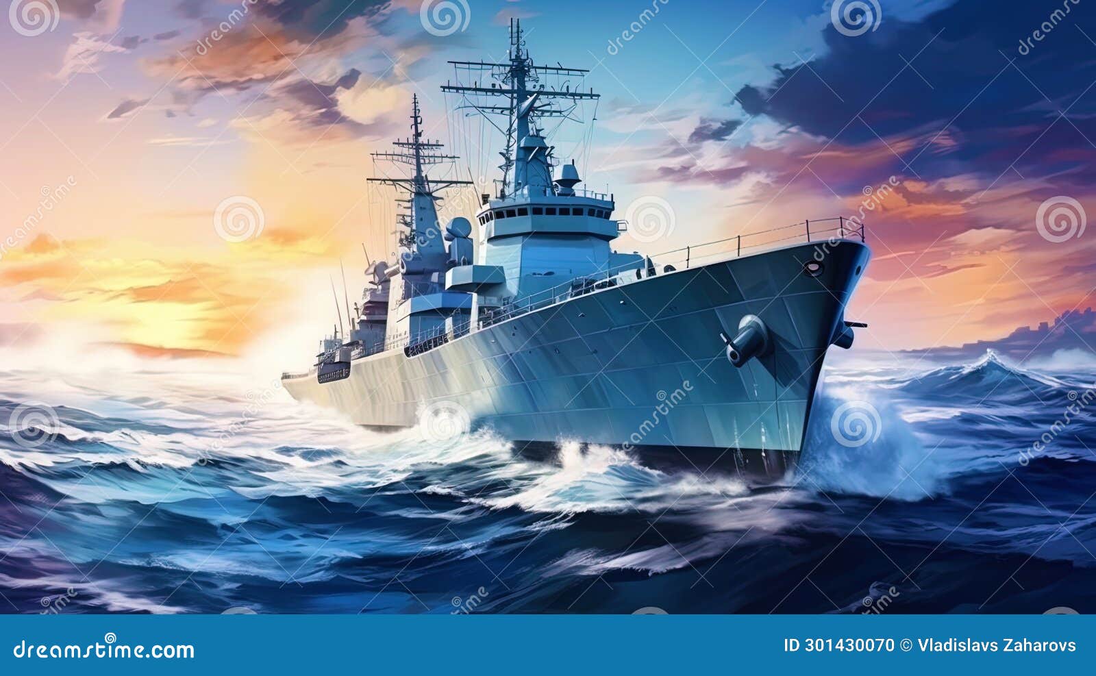 The Graphic Image of a Warship Against the Background of the Open Sea ...