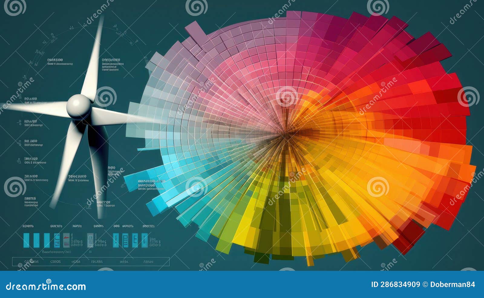 Graphic Image of Wind Generator and Colored Diagram of Energy ...