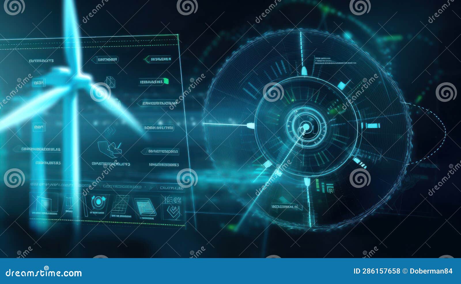 Graphic Image of Windmill and Diagram of Energy Production and Use on ...