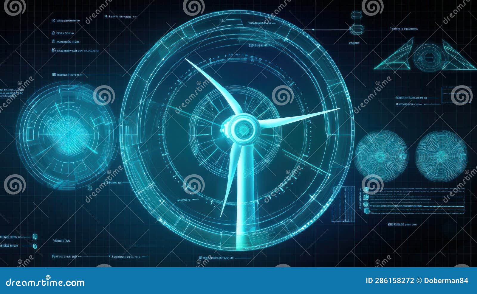 Graphic Image of Windmill and Diagram of Energy Production and Use on ...