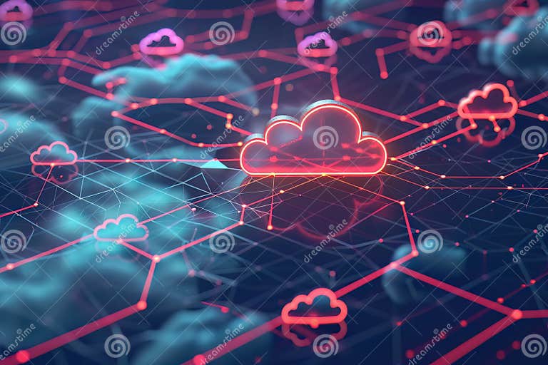 A Graphic Interface Showing a Cloud Computing Network with Nodes and Connections Representing ...