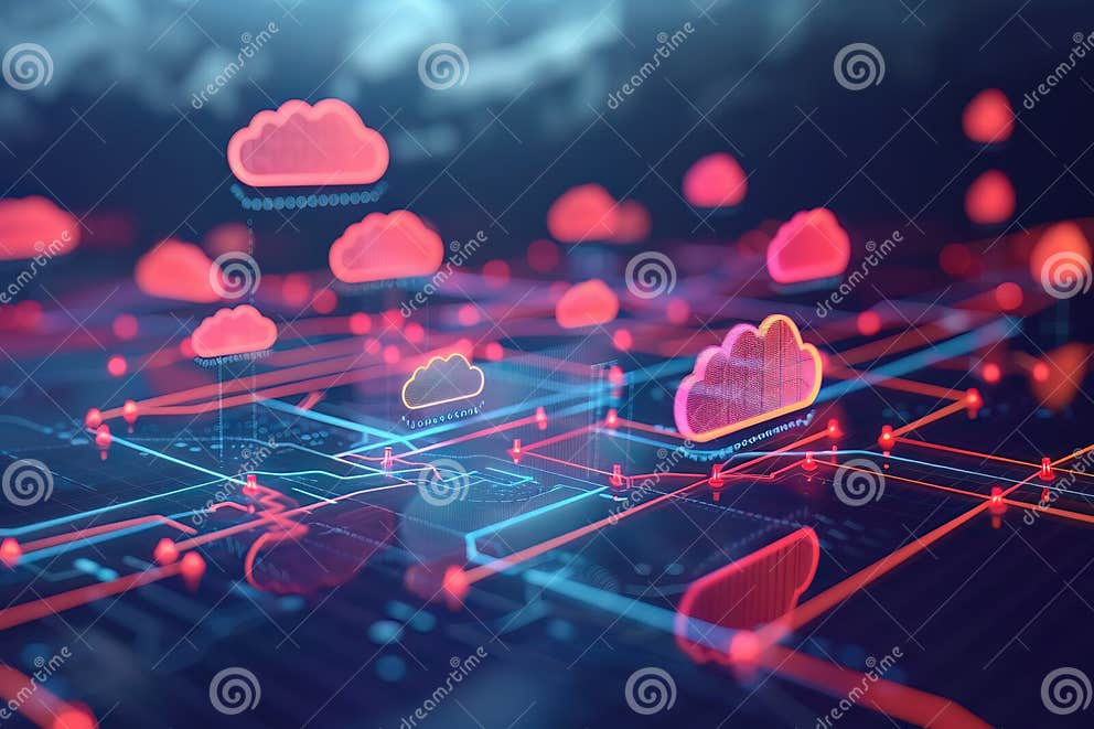 A Graphic Interface Showing a Cloud Computing Network with Nodes and ...