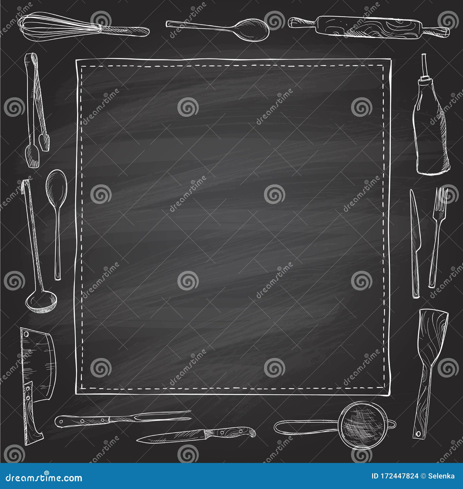 Graphic Kitchen Utensils Frame, Chalkboard Background Stock Vector ...
