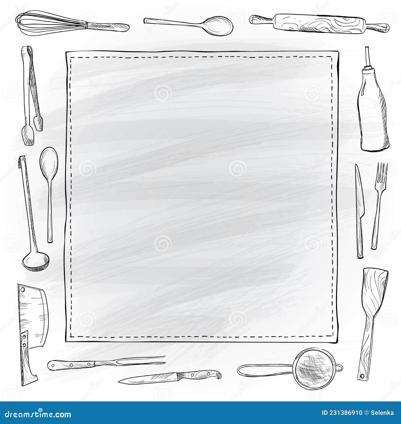 Graphic Kitchen Utensils Frame with Empty Space for Text Stock Vector ...