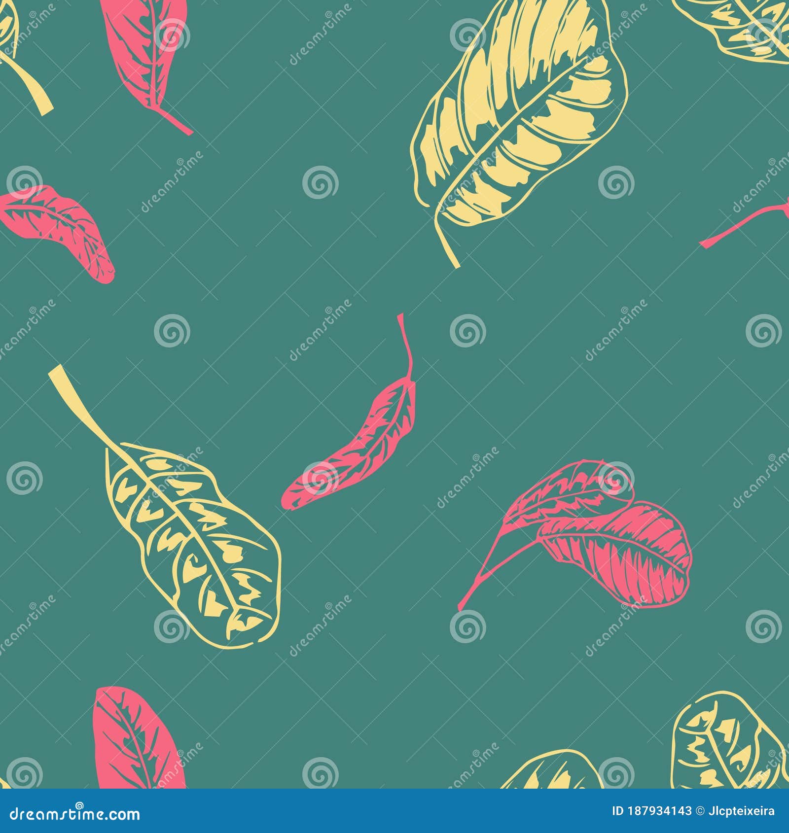 Graphic Leaves Floating in Wind Seamless Pattern Stock Illustration ...