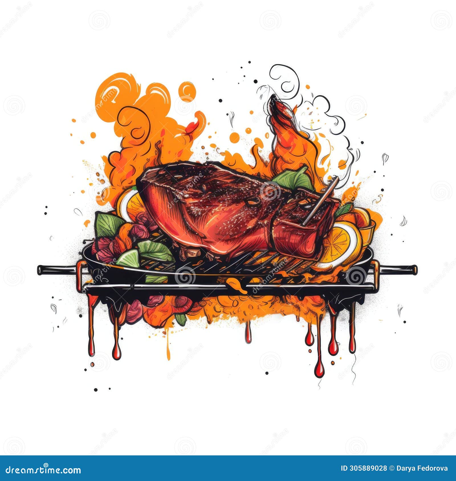 Graphic Logo of Bbq with Fire on White Background. Stock Illustration ...