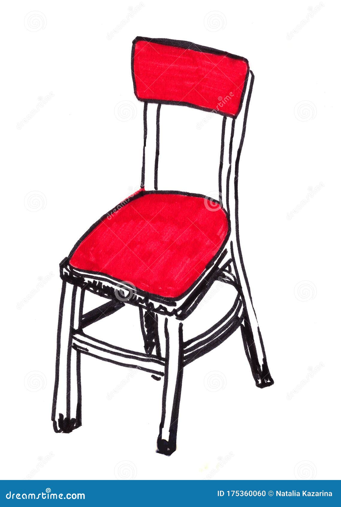 Graphic Marker Drawing Chair with Red Upholstery on a White Background ...