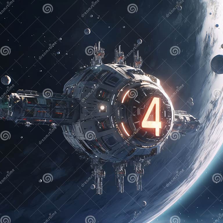 Astronaut in Outer Space with Number 4. 3D Rendering Stock Illustration ...