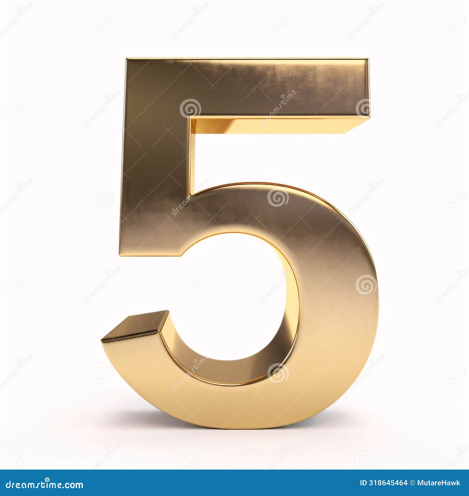 3d Matte Gold Number 5 on White Background, 3d Render Stock ...