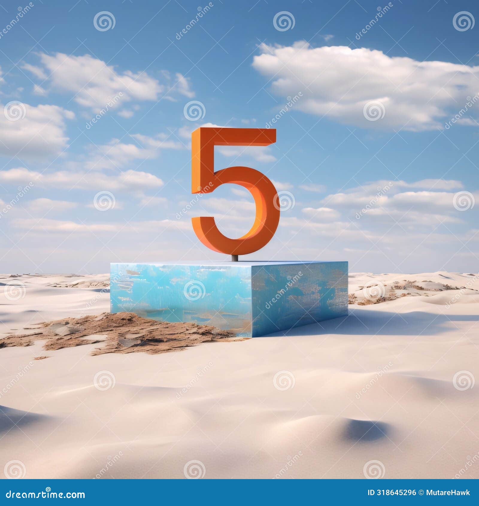3d Render of Number Five on the Beach with Blue Sky Background Stock ...