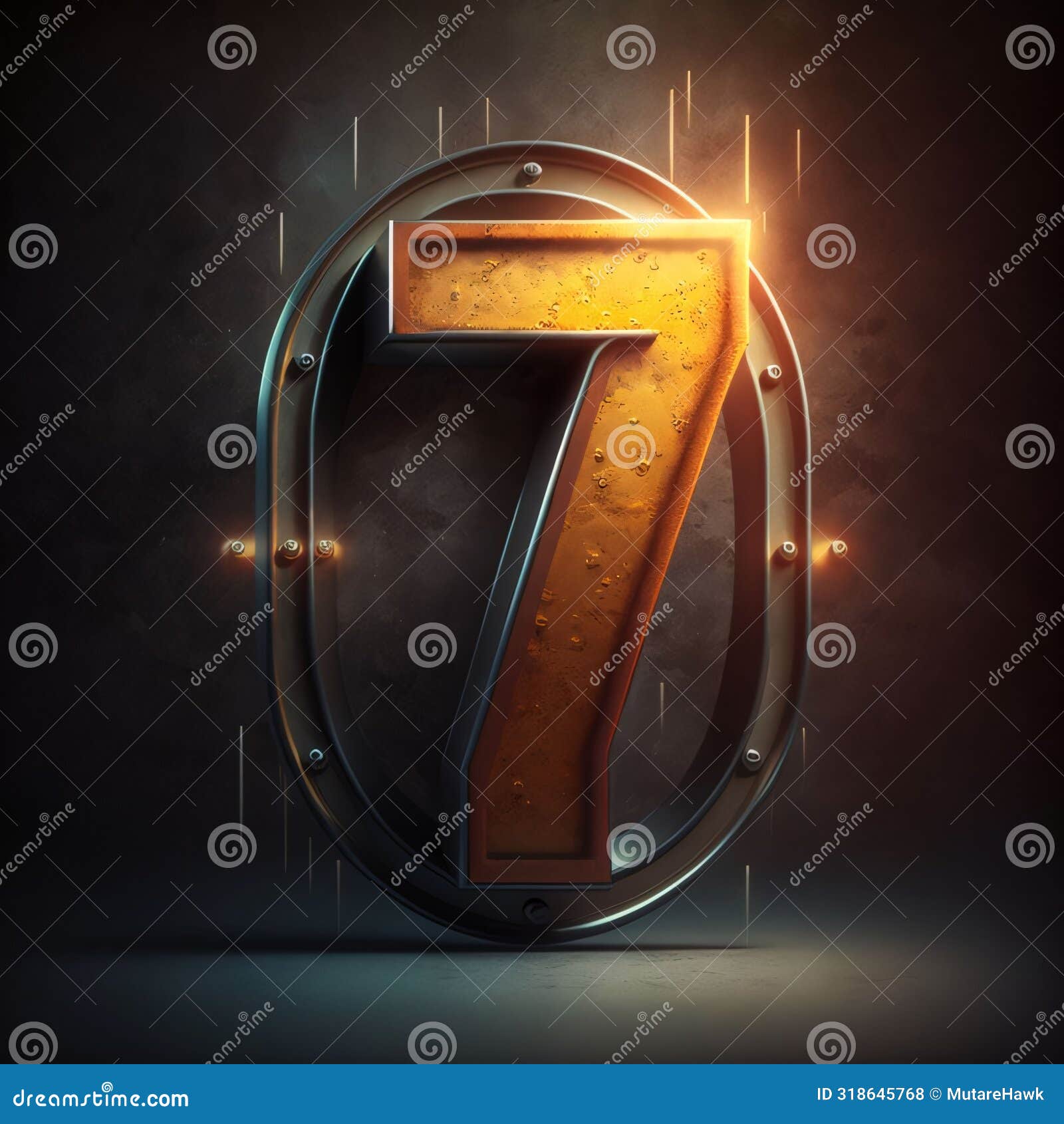 Metallic Shield with Number 7 on Dark Background, 3d Rendering Number 7 ...