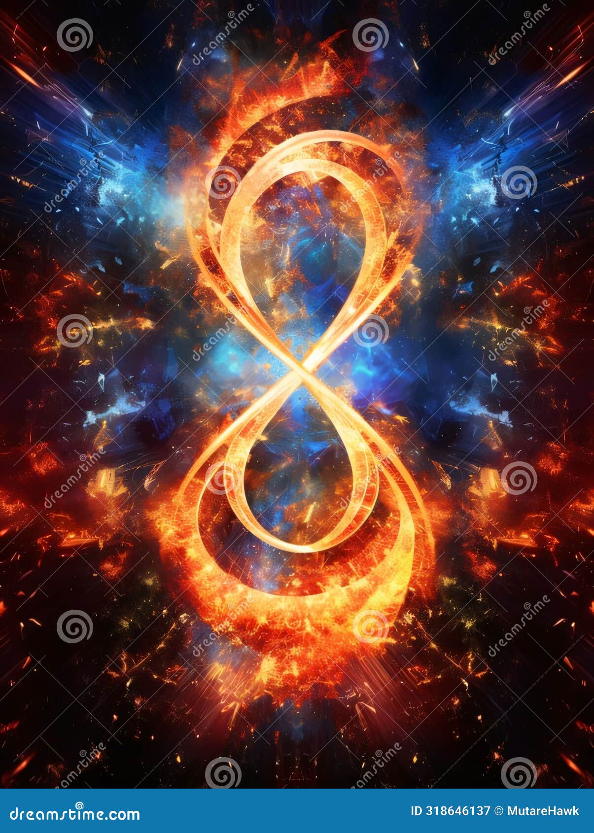 Number Eight in the Space with Fire and Smoke, Computer Generated ...