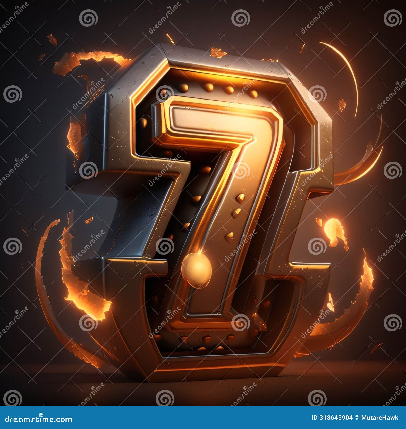 Number 7 in Flame, 3d Render, Black and Orange Background Stock ...
