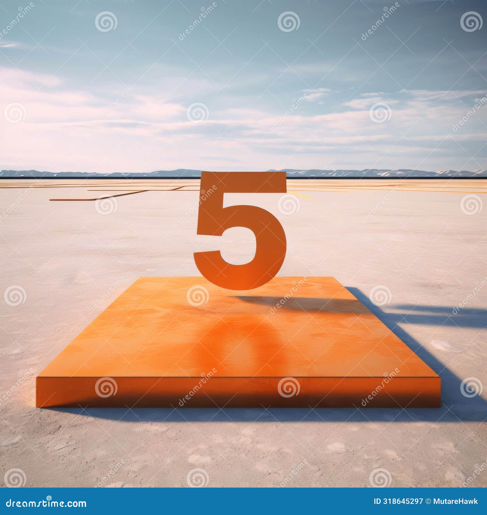 Orange Number Five on a Platform in the Desert. 3d Rendering Stock Illustration - Illustration ...