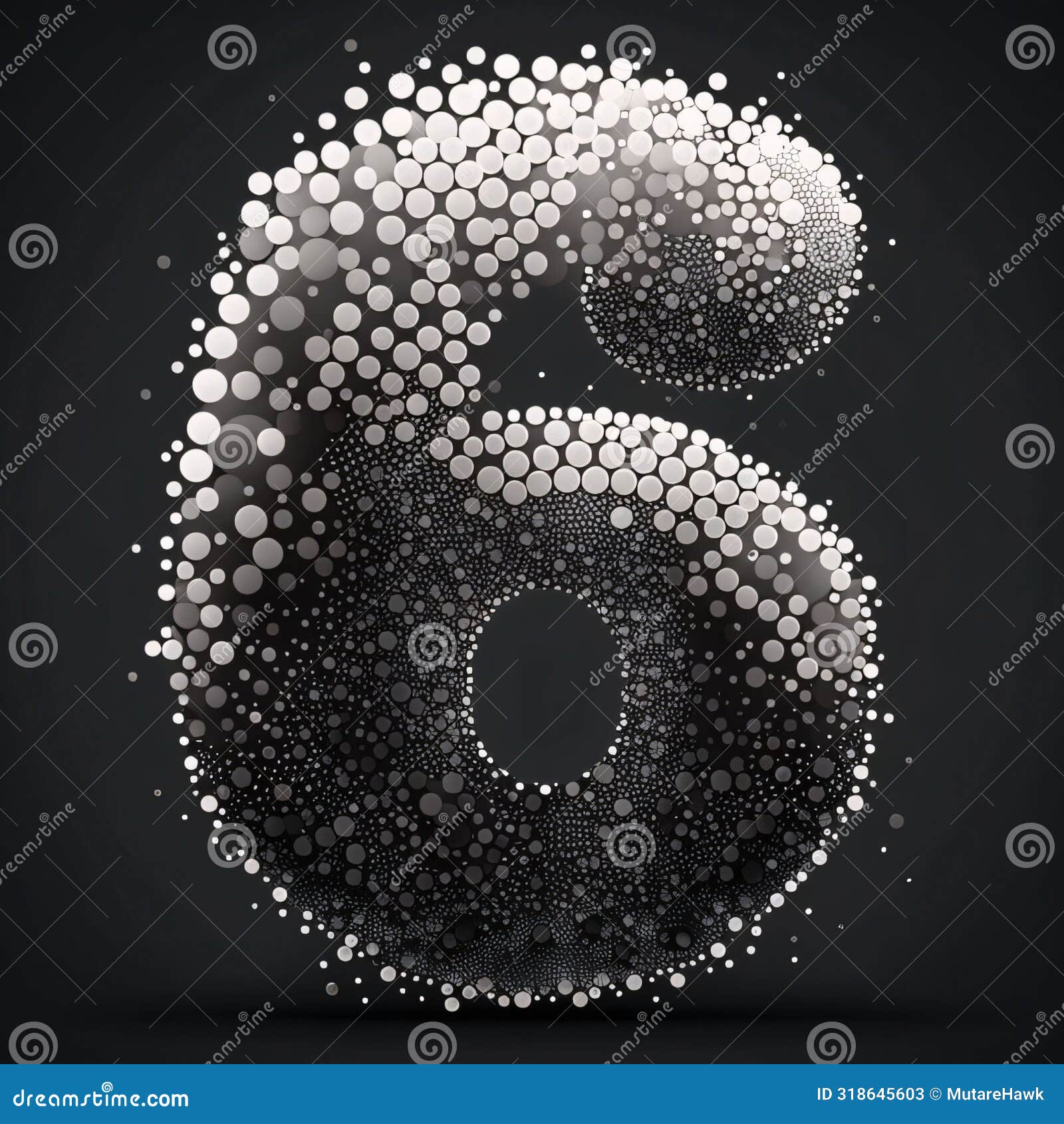 Vector Number 6 Made of Halftone Dots on Black Background Stock ...
