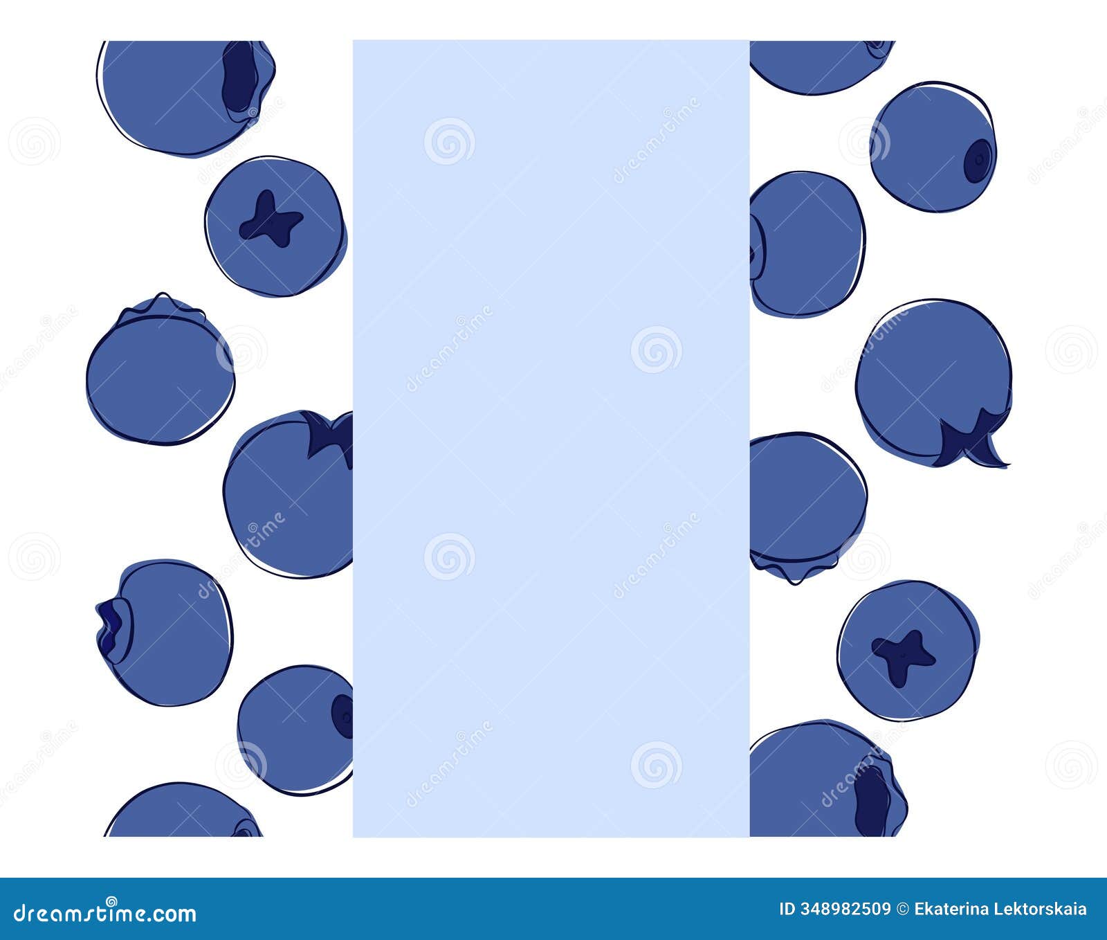 Graphic Outline Style Fresh Blueberry Frame. Vector Seamless Border ...