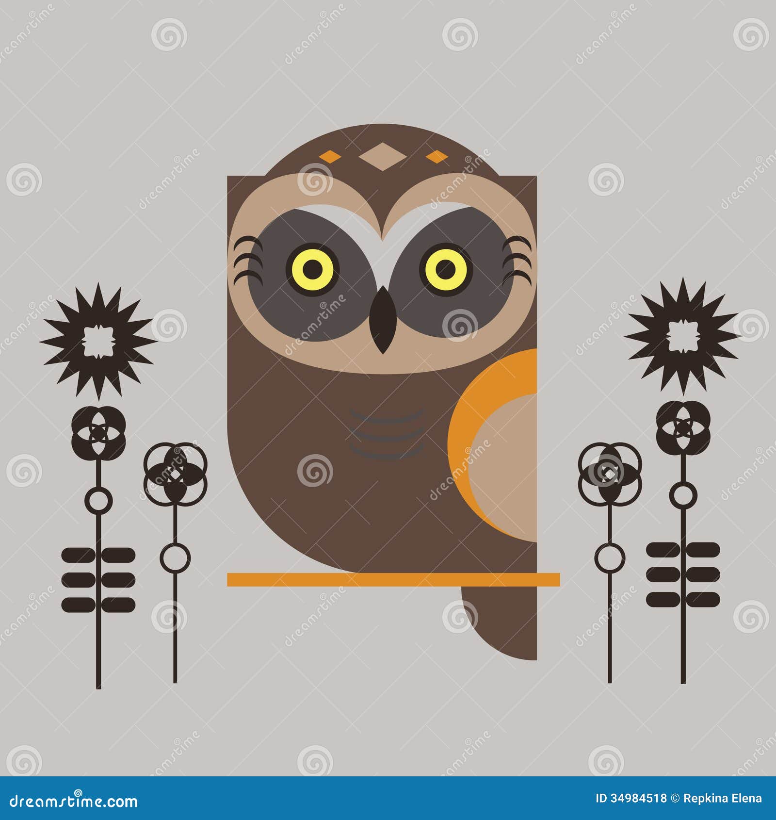 Graphic owl stock vector. Illustration of flowers, graphic - 34984518