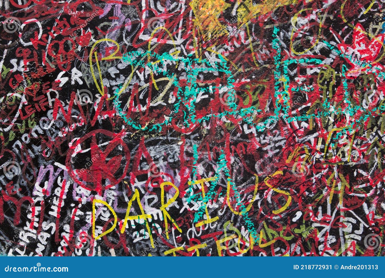 Black Wall is Painted with Small Multi-colored Graffiti Stock Image ...