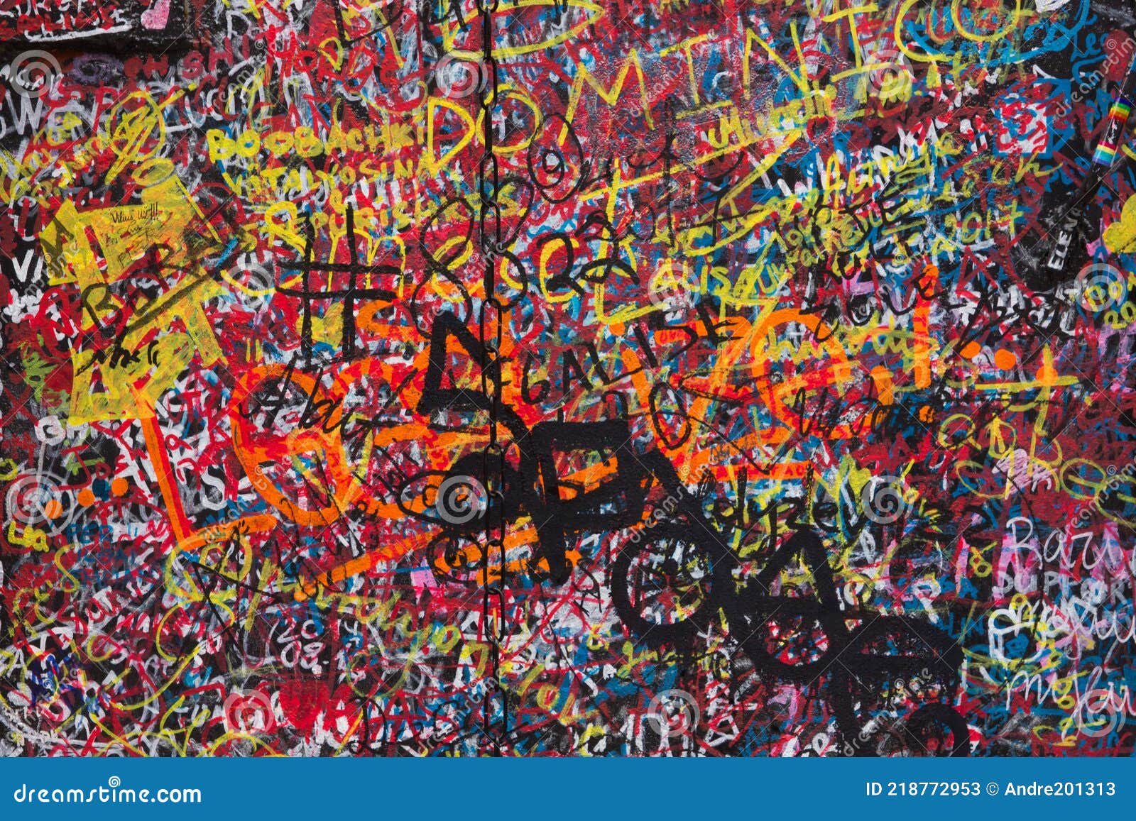 Black Wall is Painted with Small Multi-colored Graffiti Stock Image ...