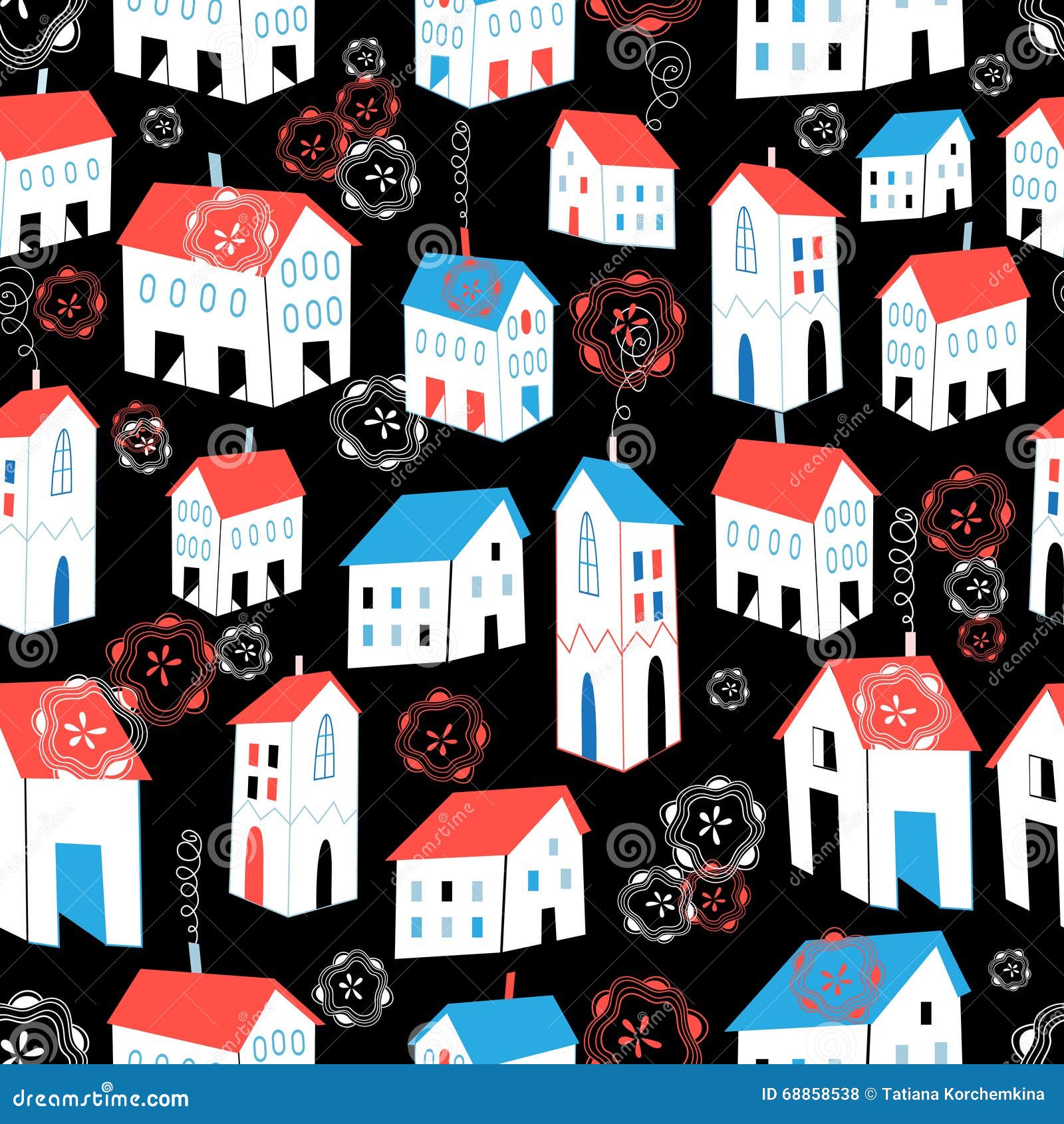 Graphic Pattern with Different Houses Stock Vector - Illustration of ...