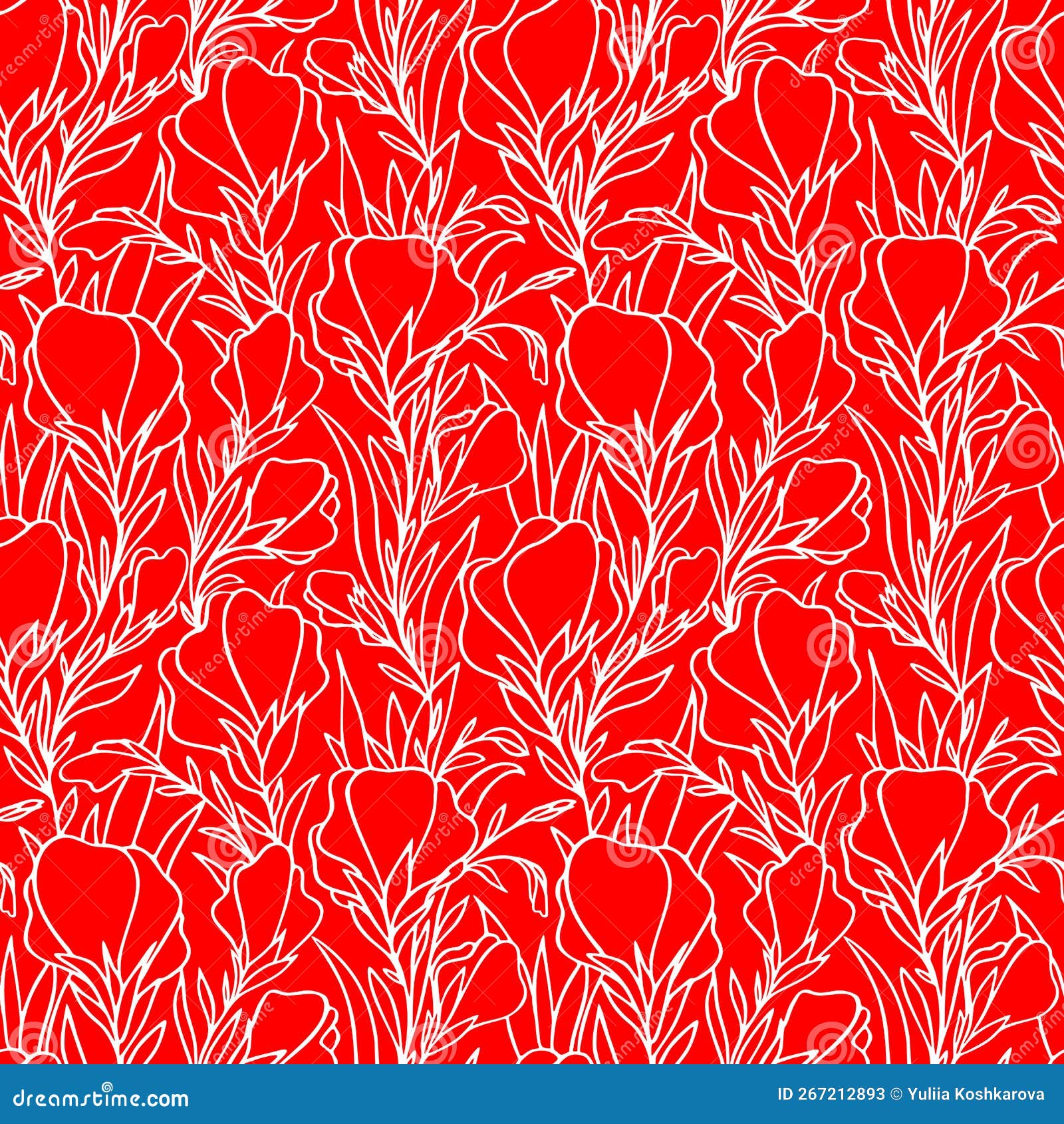 Graphic Pattern of Large Contours of White Flowers on a Red Background ...