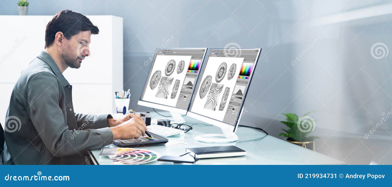 Graphic Photo Designer Using Computer Screen Stock Image - Image of ...