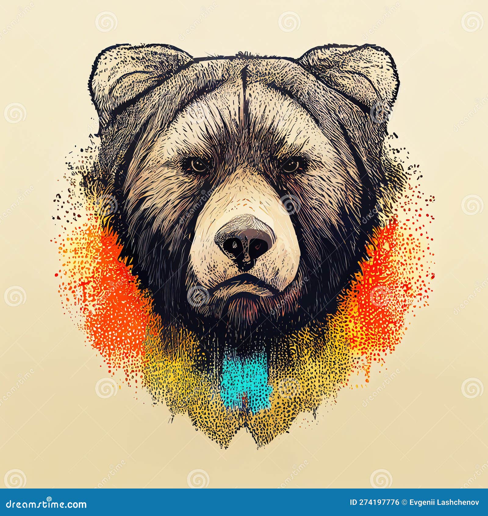 Graphic Portrait of a Bear. Stylized Beast Avatar. Full Face View. AI ...