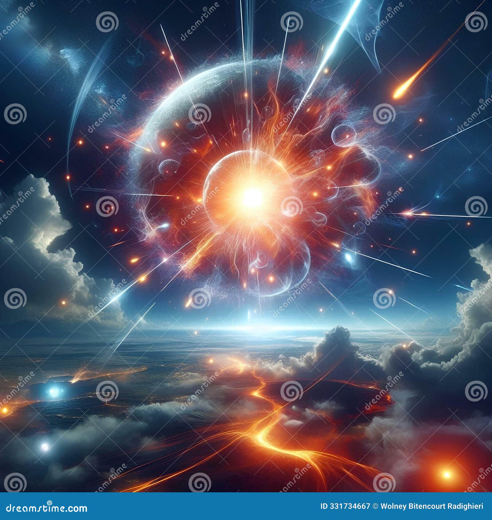 Image of a Comet Hitting the Planet Stock Illustration - Illustration ...